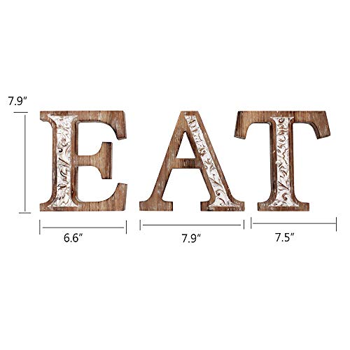 Wartter Farmhouse Kitchen EAT Sign , Wall Mounted Decorative Wooden Letters with Carved Patterns