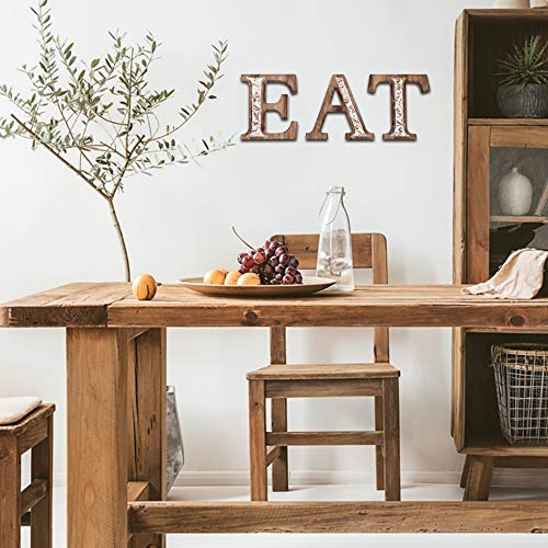 Wartter Farmhouse Kitchen EAT Sign , Wall Mounted Decorative Wooden Letters with Carved Patterns