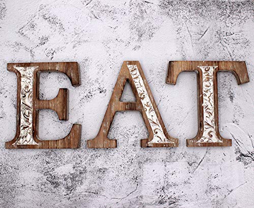 Wartter Farmhouse Kitchen EAT Sign , Wall Mounted Decorative Wooden Letters with Carved Patterns