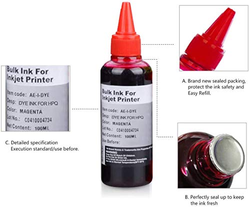 Ink Refill Kit 1005 ml for HP 950 951 932 933 60 61 952 902 901 62 63 21 22 920 940 934 564 711 970 971 94 95 96 Inkjet Printer Cartridges for Refillable Ink Cartridges with 4 Free Syringes