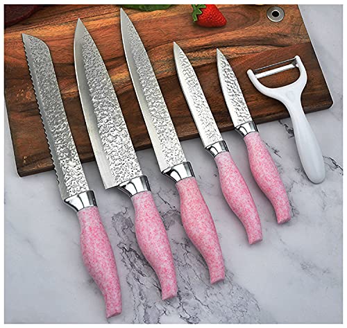 Kitchen Knives Set, Stainless Steel Knife Set with Novelty Acrylic Block, Sharp Cutlery Knife Set for Chef Cooking Cutting, Pink Color Knife