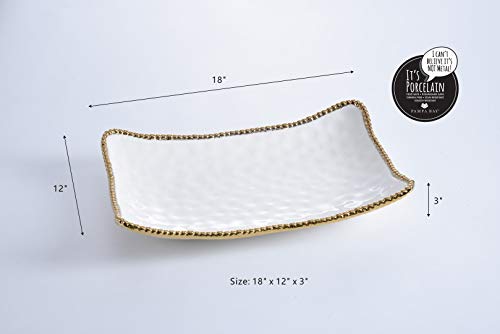 Pampa Bay Porcelain Rectangular Serving Platter Tray (Gold)