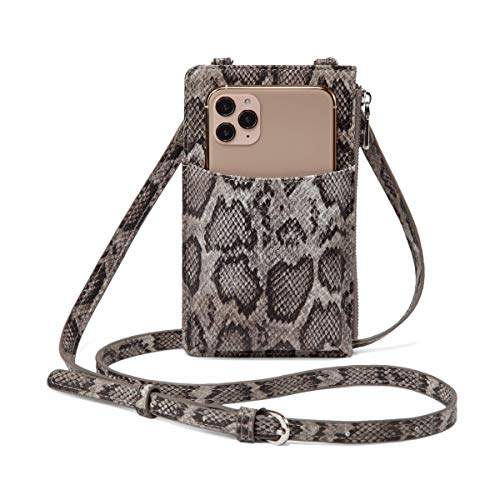 Daisy Rose Phone Holder Wallet & Crossbody Bag RFID Blocking Wristlet PU Vegan Leather - Grey Snake