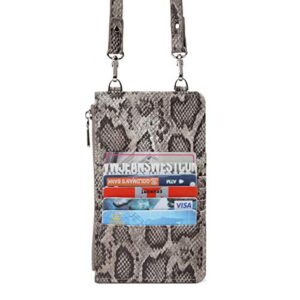 Daisy Rose Phone Holder Wallet & Crossbody Bag RFID Blocking Wristlet PU Vegan Leather - Grey Snake