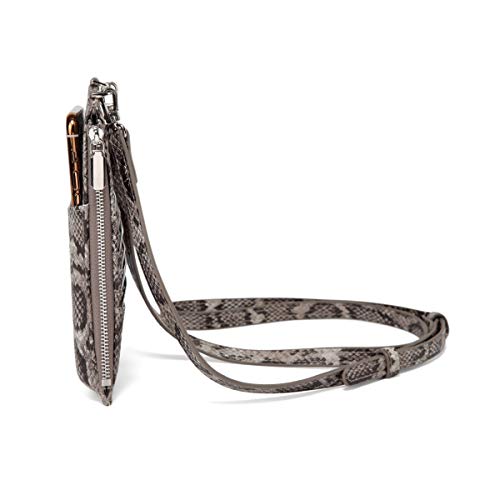 Daisy Rose Phone Holder Wallet & Crossbody Bag RFID Blocking Wristlet PU Vegan Leather - Grey Snake