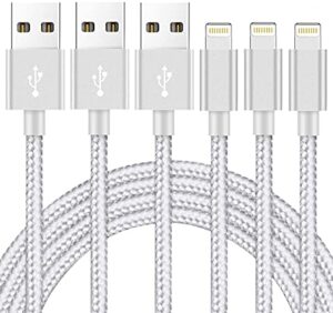 ximytec iphone charger cable [mfi-certified] 3pack 10ft nylon braided high speed usb charging cord compatible with iphone 12/11/xs/xr/x/8/7/6/5/ipad-silvergray