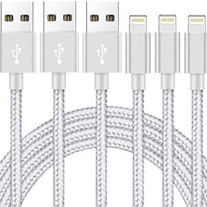 Ximytec iPhone Charger Cable [Mfi-Certified] 3Pack 10ft Nylon Braided High Speed USB Charging Cord Compatible with iPhone 12/11/XS/XR/X/8/7/6/5/iPad-SilverGray