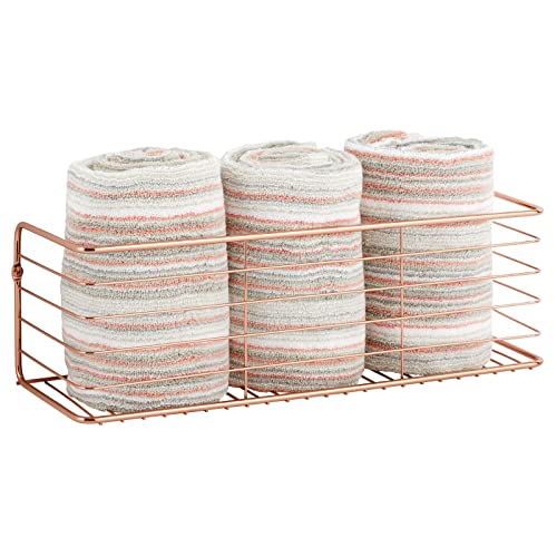 mDesign Wide Metal Wall Mount Decor Storage Organizer Display Shelf - Hang in Bathroom, Kitchen, Entryway, Hallway, Mudroom, Bedroom, Laundry Room - Concerto Collection, 2 Pack - Rose Gold