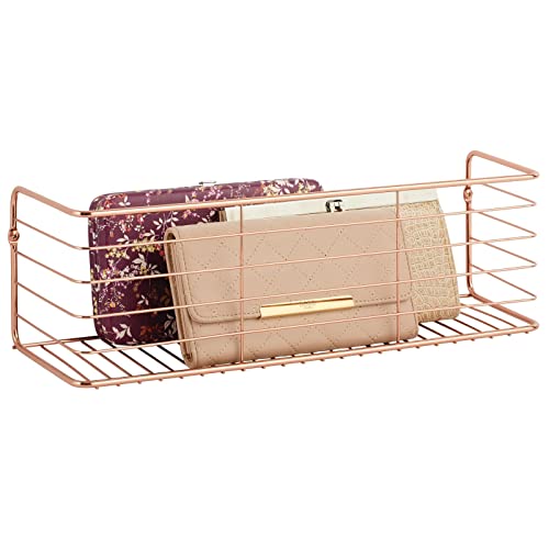 mDesign Wide Metal Wall Mount Decor Storage Organizer Display Shelf - Hang in Bathroom, Kitchen, Entryway, Hallway, Mudroom, Bedroom, Laundry Room - Concerto Collection, 2 Pack - Rose Gold