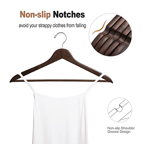 ELONG HOME Solid Wooden Hangers 30 Pack, Slim Wood Coat Hangers with Extra Smooth Finish, Precisely Cut Notches and Chrome Swivel Hook, Wooden Clothes Hangers for Shirt Suit Jacket Dress