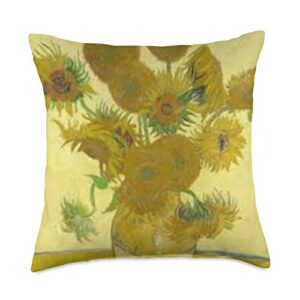 unique home decor vintage artwork style gift shop vincent van gogh painting retro sunflower decor throw pillow, 18x18, multicolor