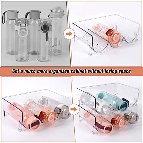 Plastic Stackable Wine & Water Bottle Organizer - Pantry Organizer and Cabinet Organizer - Each Rack Holds 3 Containers, 2 Pack - Clear