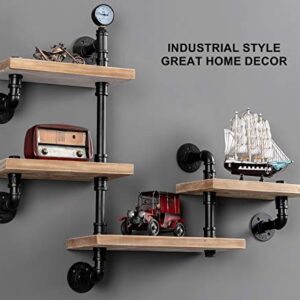 WAKI HOME Industrial Floating Pipe Wall Mounted Shelves Rustic Modern Wood Shelving Bookcase 4 Layer Ladder Steampunk Hanging Bookshelf for Home Bathroom Office Decor (4-Tier Ladder Shelves)