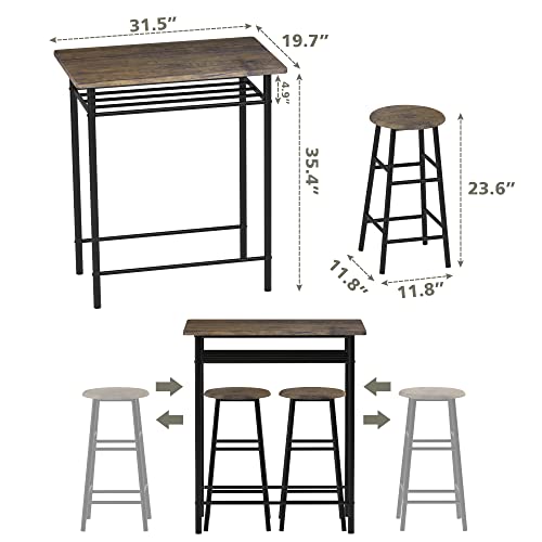 Weehom Bar Table with 2 Bar Stools, Pub Dining Height Table Set, Kitchen Counter with Bar Chairs,Bistro Table Sets for Kitchen Living Room, Built in Storage Layer, Easy Assemble