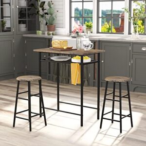 Weehom Bar Table with 2 Bar Stools, Pub Dining Height Table Set, Kitchen Counter with Bar Chairs,Bistro Table Sets for Kitchen Living Room, Built in Storage Layer, Easy Assemble