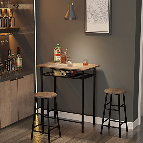 Weehom Bar Table with 2 Bar Stools, Pub Dining Height Table Set, Kitchen Counter with Bar Chairs,Bistro Table Sets for Kitchen Living Room, Built in Storage Layer, Easy Assemble