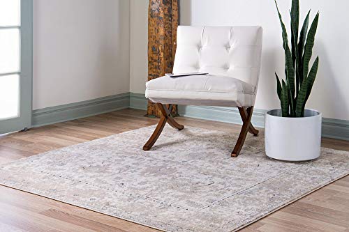 Rugs.com Oregon Collection Rug – 4 Ft Square Ivory Low-Pile Rug Perfect for Living Rooms, Kitchens, Entryways