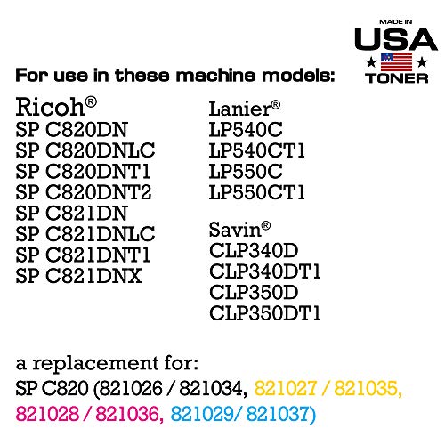 MADE IN USA TONER Compatible Replacement for Ricoh SP C820 SP C821 821026, 821027, 821028, 821029(Black, Cyan, Yellow, Magenta, 4 Pack)