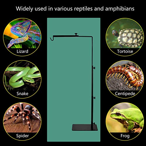 Altobooc Heavy Duty Adjustable Floor Heat Lamp Stand for Reptile & Amphibian Terrariums and Other Cold Blooded Animal Enclosures with 10 x Reusable Fastening Cables & Metal Lamp Hook