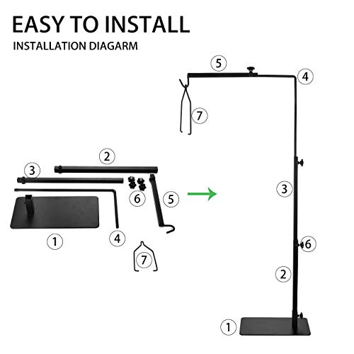 Altobooc Heavy Duty Adjustable Floor Heat Lamp Stand for Reptile & Amphibian Terrariums and Other Cold Blooded Animal Enclosures with 10 x Reusable Fastening Cables & Metal Lamp Hook