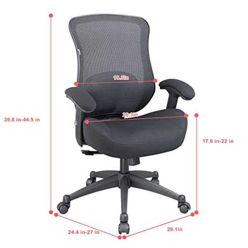 LONGBOSS Office Chair Ergonomic Computer Desk Mesh Chair, Back Waist Cushion and Height Adjustable Armrest - blk