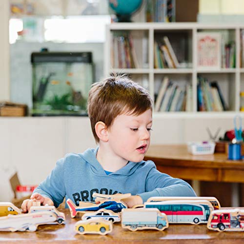 THE FRECKLED FROG-FF471 Getting Around - Set of 16 - Ages 2+ - Wooden Blocks for Toddlers - Includes a Train, Helicopter, Ambulance and More - Double-Sided