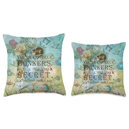 Gypsy Queen Alice in Wonderland Collage-Bonkers Quote Throw Pillow, 18x18, Multicolor