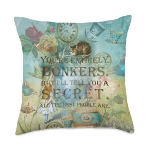 gypsy queen alice in wonderland collage-bonkers quote throw pillow, 18x18, multicolor