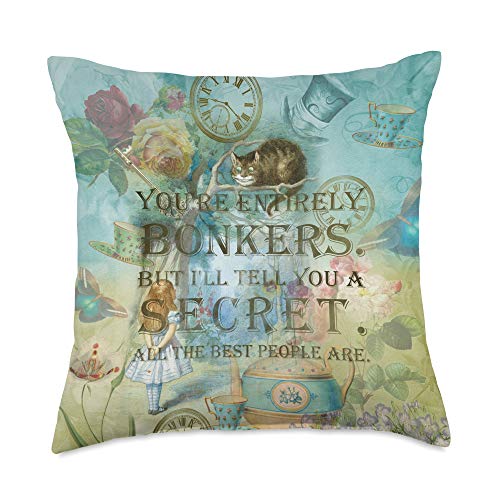 Gypsy Queen Alice in Wonderland Collage-Bonkers Quote Throw Pillow, 18x18, Multicolor