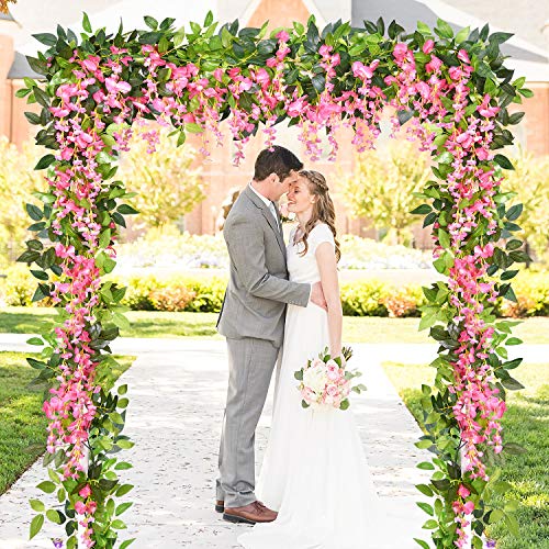 Artflower 4 Pcs Artificial Flowers Wisteria Garland Silk Wisteria Vine Rattan Hanging Flower Greenery Garland with Ivy Leaves for Home Garden Outdoor Wedding Arch Floral Decor, 6.6 Feet (Pink)