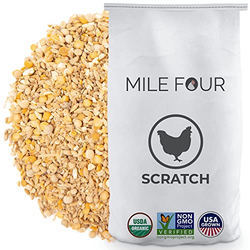 Mile Four | Chicken Scratch | 100% US Grown Grains, Organic, Non-GMO, Soy-Free, Non-Medicated, Whole Grain Chicken Treats for Hens & Roosters | Scratch for Chickens, Ducks & Waterfowl | 23 lbs.