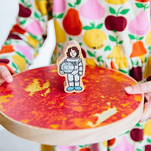 THE FRECKLED FROG Traveling in Space - Set of 12 - Ages 2+ - Wooden Blocks for Toddlers - Includes Planets, Sun, Astronauts and Rocket - Double-Sided