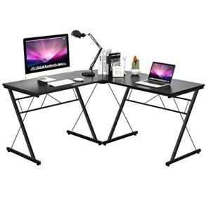 tangkula l-shaped desk corner computer desk, space-saving & multifunctional home office desk writing workstation study desk with round corner (black)