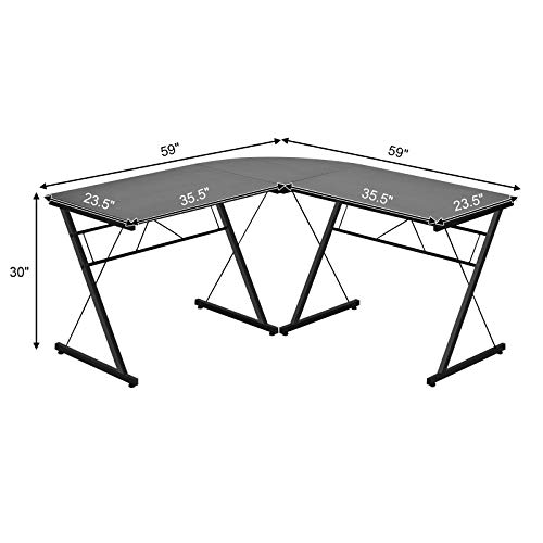 Tangkula L-Shaped Desk Corner Computer Desk, Space-Saving & Multifunctional Home Office Desk Writing Workstation Study Desk with Round Corner (Black)