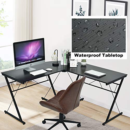 Tangkula L-Shaped Desk Corner Computer Desk, Space-Saving & Multifunctional Home Office Desk Writing Workstation Study Desk with Round Corner (Black)