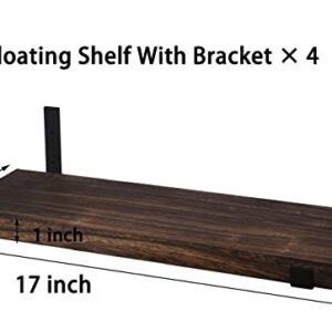 HXSWY Rustic Wood Floating Shelves for Wall Farmhouse Wooden Wall Shelf for Bathroom Kitchen Bedroom Living Room Set of 4 Dark Brown