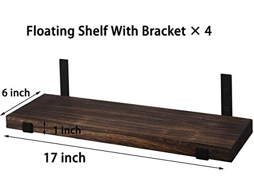 HXSWY Rustic Wood Floating Shelves for Wall Farmhouse Wooden Wall Shelf for Bathroom Kitchen Bedroom Living Room Set of 4 Dark Brown