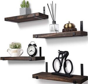 hxswy rustic wood floating shelves for wall farmhouse wooden wall shelf for bathroom kitchen bedroom living room set of 4 dark brown