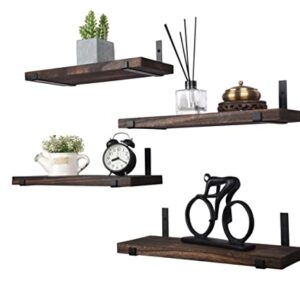 HXSWY Rustic Wood Floating Shelves for Wall Farmhouse Wooden Wall Shelf for Bathroom Kitchen Bedroom Living Room Set of 4 Dark Brown