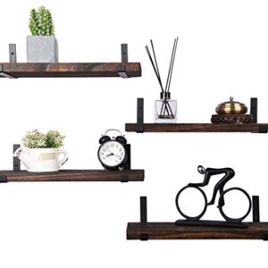 HXSWY Rustic Wood Floating Shelves for Wall Farmhouse Wooden Wall Shelf for Bathroom Kitchen Bedroom Living Room Set of 4 Dark Brown