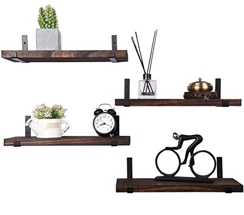 HXSWY Rustic Wood Floating Shelves for Wall Farmhouse Wooden Wall Shelf for Bathroom Kitchen Bedroom Living Room Set of 4 Dark Brown