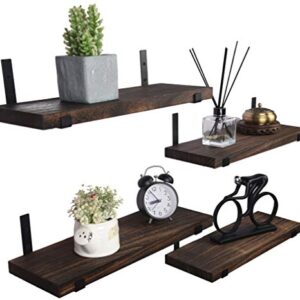 HXSWY Rustic Wood Floating Shelves for Wall Farmhouse Wooden Wall Shelf for Bathroom Kitchen Bedroom Living Room Set of 4 Dark Brown