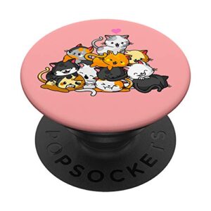 cat cute kitty pile cats anime kawaii neko gift women girls popsockets swappable popgrip