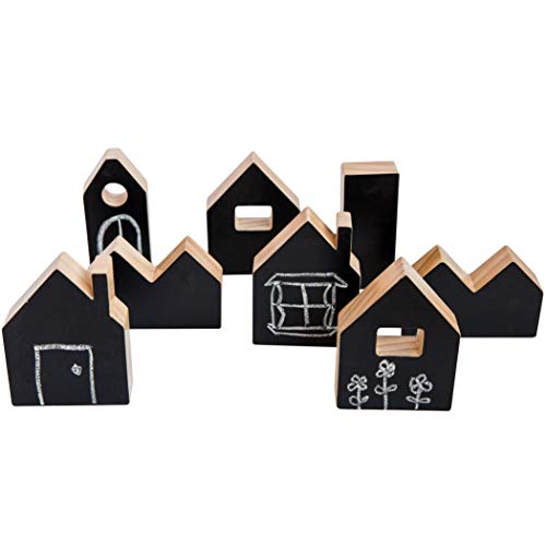 THE FRECKLED FROG Create ‘N’ Play My Village - Set of 8 - Ages 1+ - Wooden Blocks for Toddlers - Blackboard Surfaces to Write and Draw - Freestanding