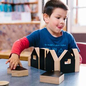 THE FRECKLED FROG Create ‘N’ Play My Village - Set of 8 - Ages 1+ - Wooden Blocks for Toddlers - Blackboard Surfaces to Write and Draw - Freestanding