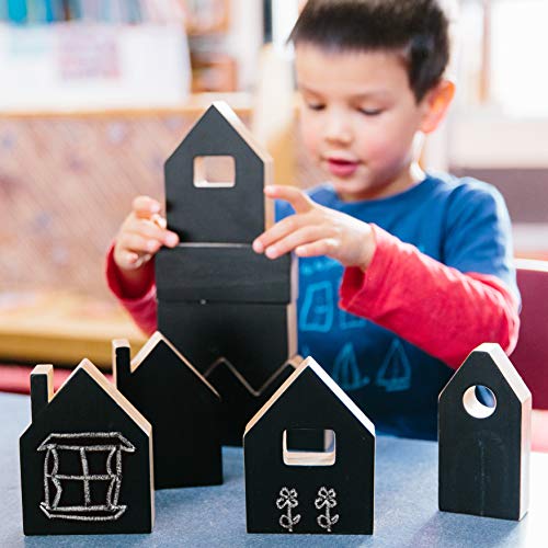 THE FRECKLED FROG Create ‘N’ Play My Village - Set of 8 - Ages 1+ - Wooden Blocks for Toddlers - Blackboard Surfaces to Write and Draw - Freestanding