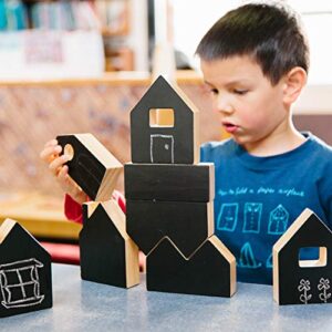 THE FRECKLED FROG Create ‘N’ Play My Village - Set of 8 - Ages 1+ - Wooden Blocks for Toddlers - Blackboard Surfaces to Write and Draw - Freestanding