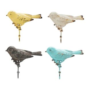 soffee design set of 4 vintage metal birds wall coat hooks, heavy duty hangger hooks, farmhouse wall mounted hanging rack hooks for scarf, bag, towel, key, cap