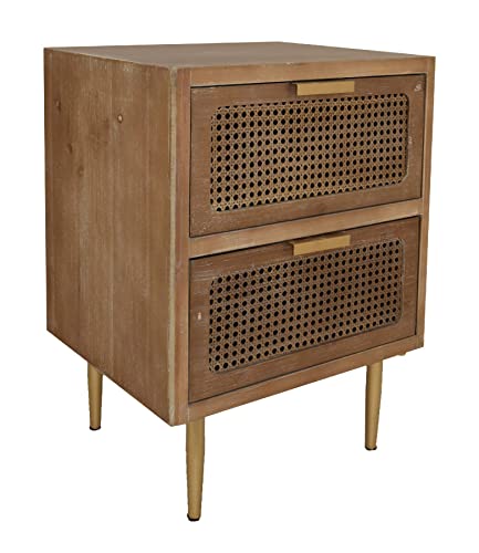 COZAYH Rustic Farmhouse Woven Fronts Nightstand, Spacious Storage End Table with 2 Drawers, Industrial Farmhouse Accent Furniture for Bedroom