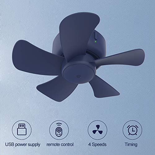 VVU&CCO Small Portable Ceiling Fan NOT Battery Powered -7.5 inch Diameter, Mini USB Tent Fans with Remote Control for Camping, Canopy Hanging Fan, Small Ceiling fan for Outdoor Gazebo, Silent Design